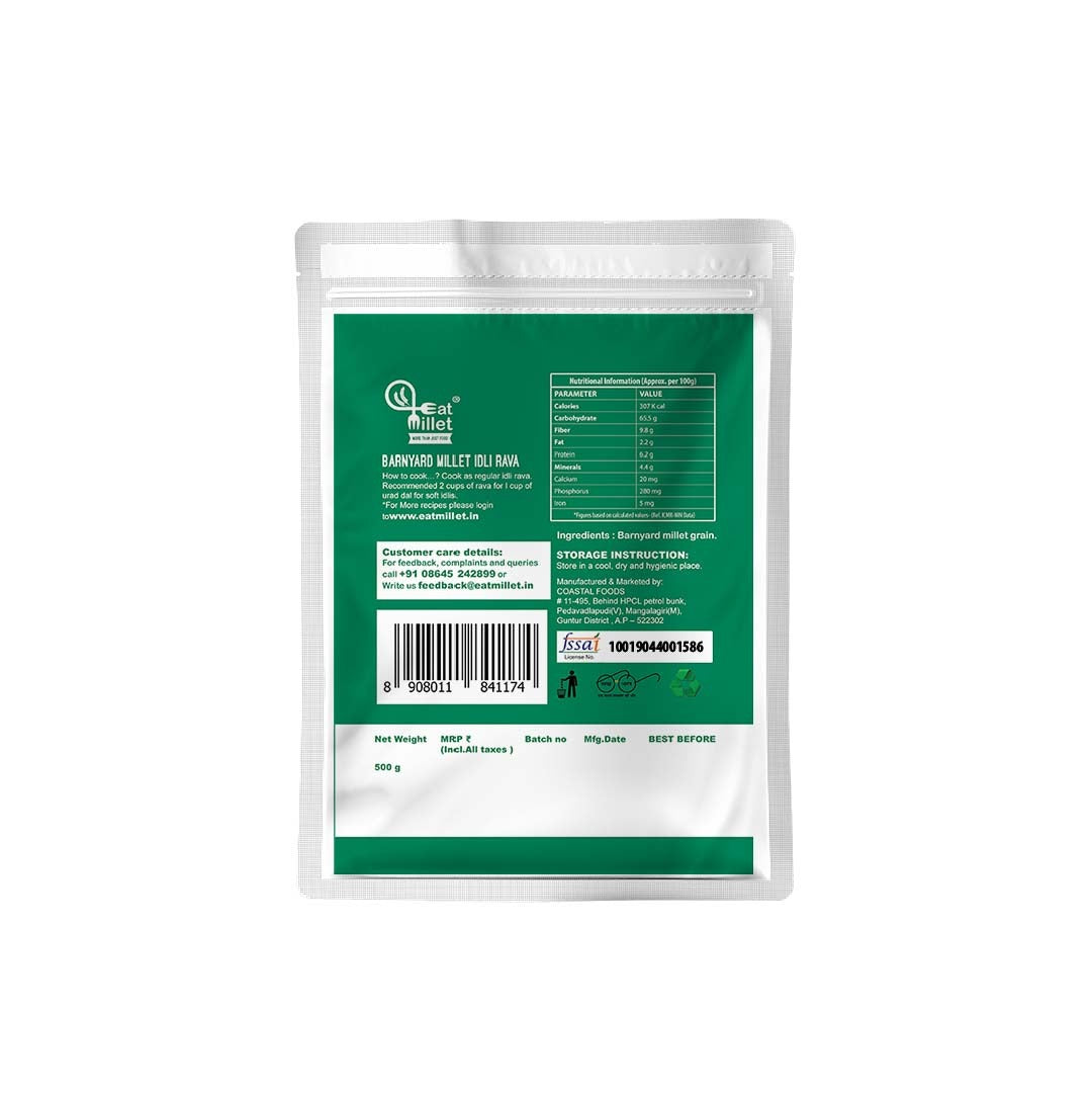 Barnyard Millet Idli Rava 400 Gms | Gluten Free | 100% Naturally ...
