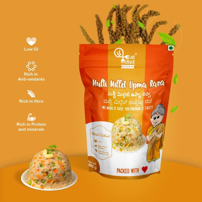 Multi Millet Upma Rava 500 Gms | Gluten Free | 100% Naturally Organic ...